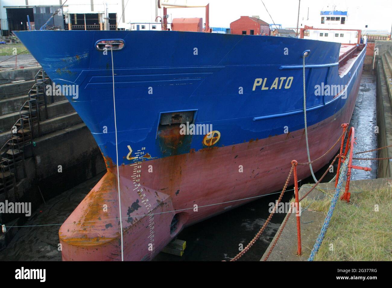 Port of Troon., Ayrshire, Scotland, UK. A ship in drydock undergoes ...