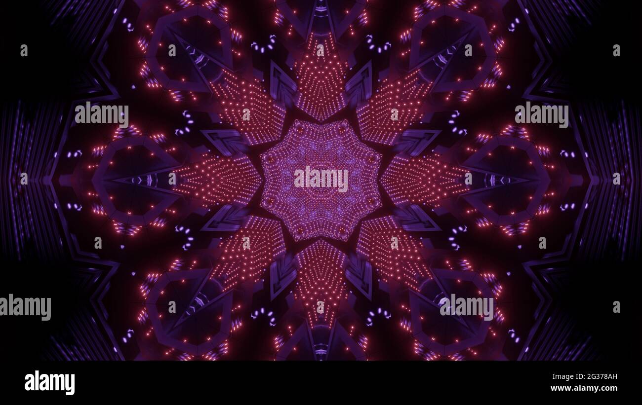 3D rendering of futuristic kaleidoscope patterns in black and purple ...