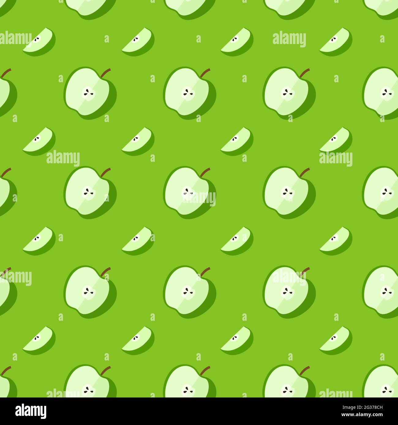 Fresh apples seamless pattern. Green apple slice pattern on green ...
