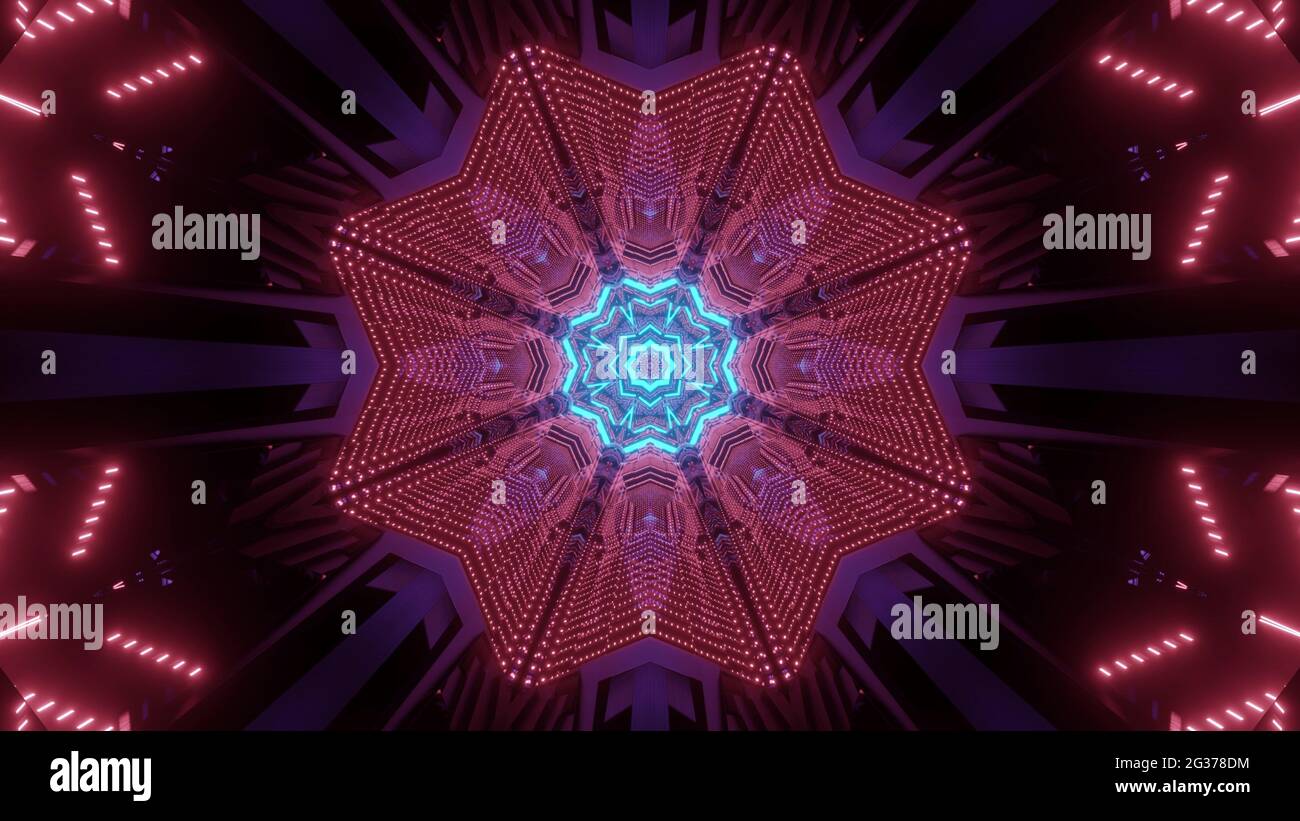 3D rendering of futuristic kaleidoscope patterns in maroon and purple ...