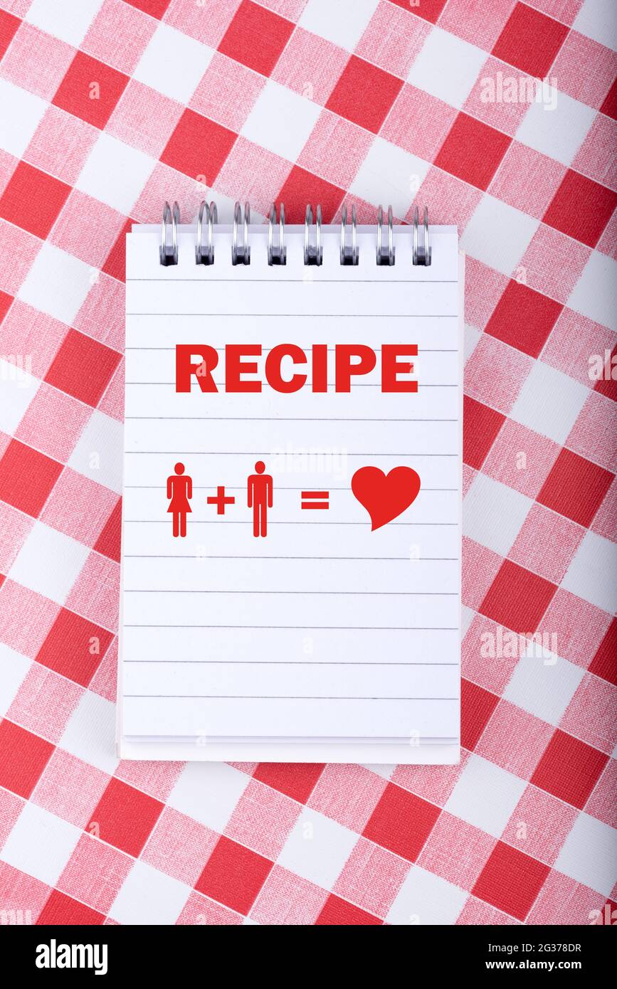 Top view of a notepad with red 'RECIPE' text and heterosexual love ...