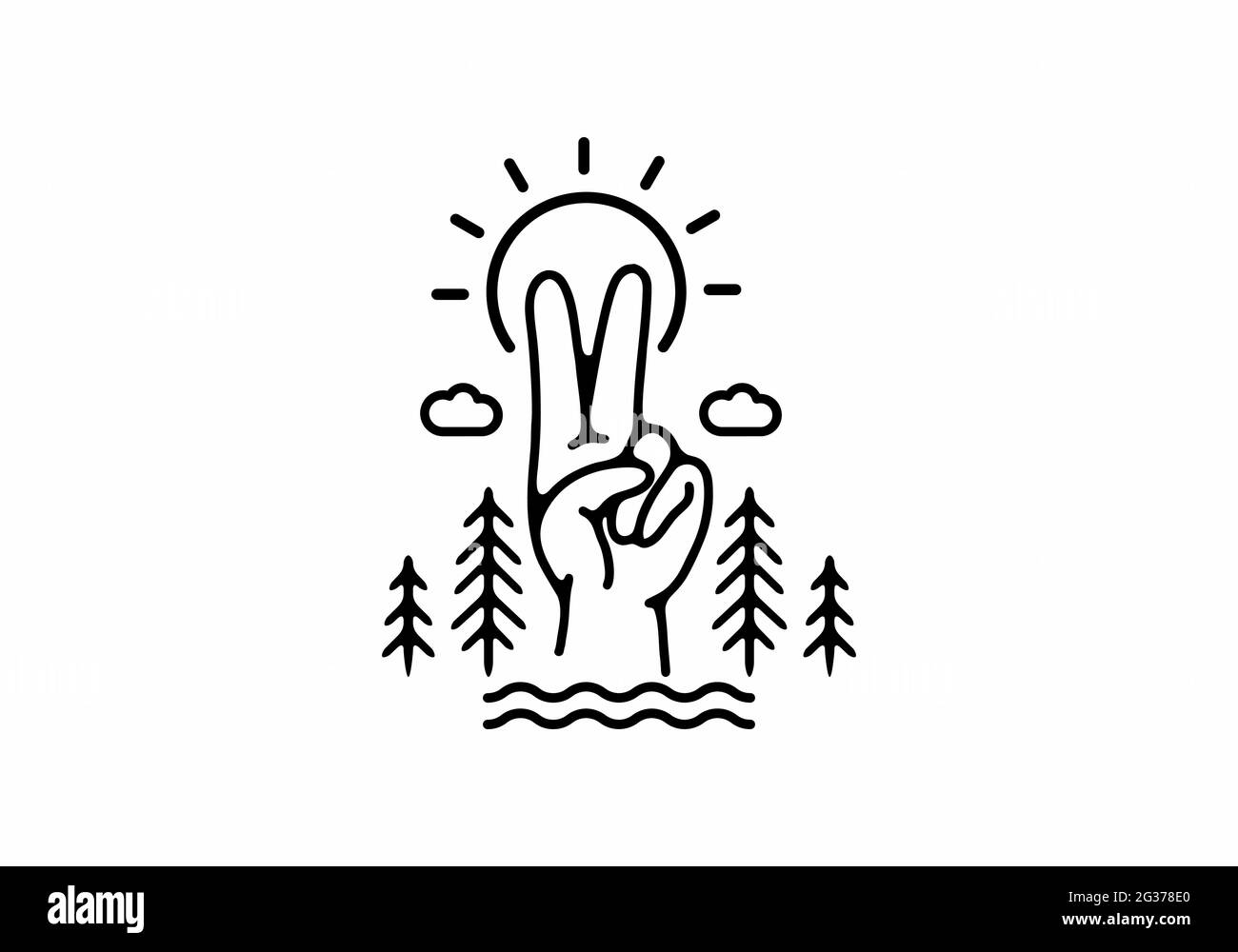 Two finger hand with sun black line art design Stock Vector Image & Art ...