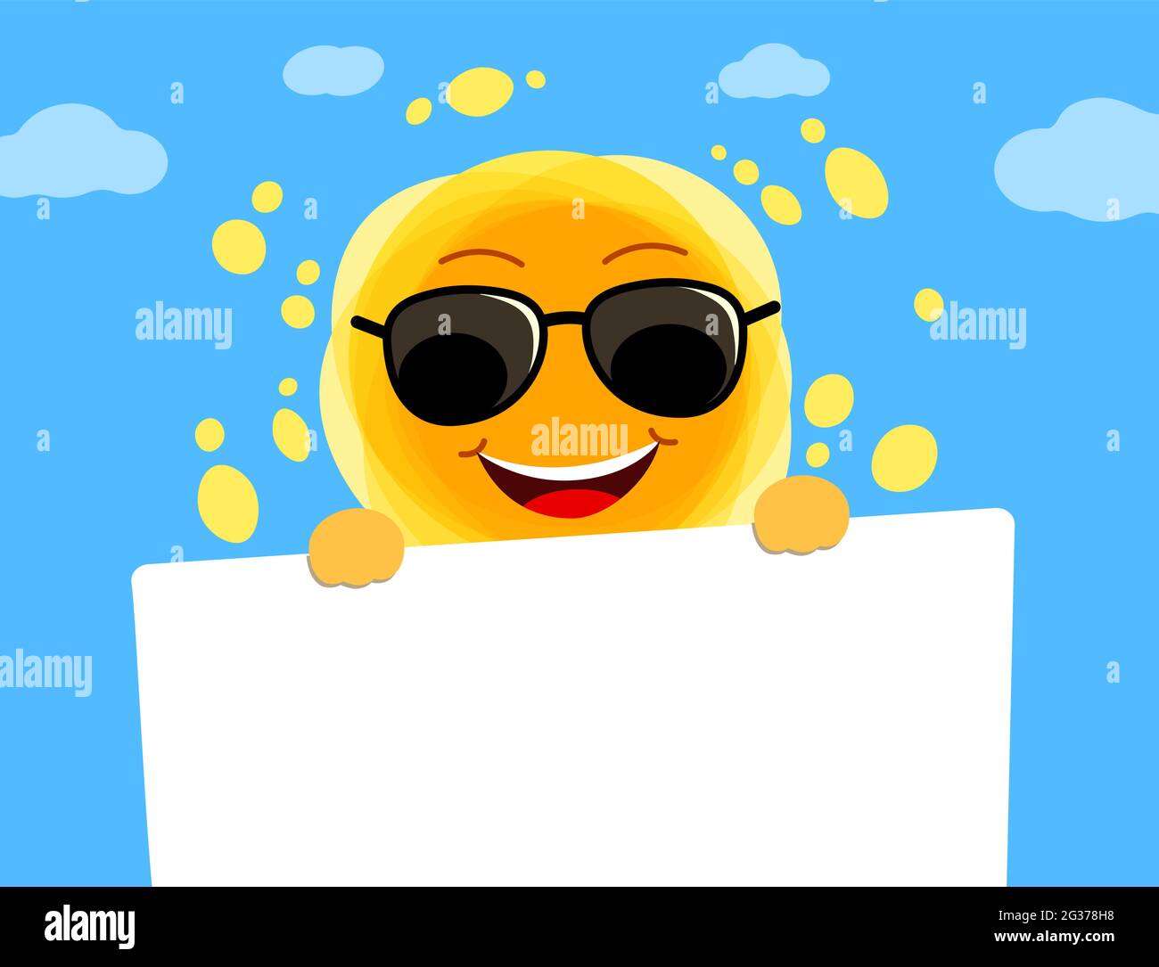 Sunny holds a white piece of paper empty. Yellow Cute sunshine cartoon ...