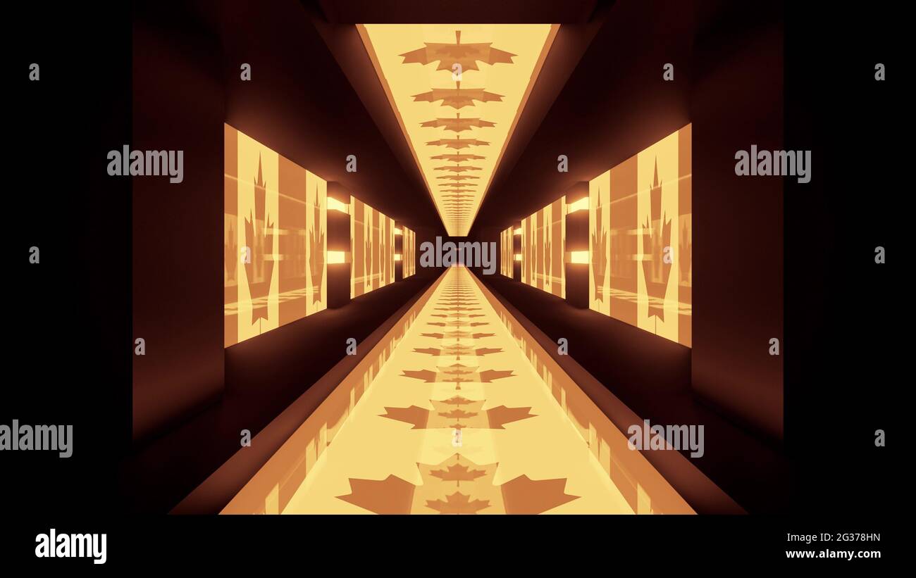 3D rendering of futuristic tunnel patterns in neon brown and black ...