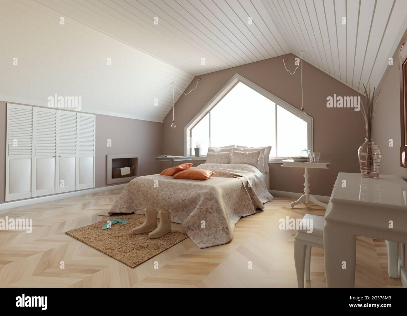 3D digital rendering of a modern bedroom interior Stock Photo - Alamy