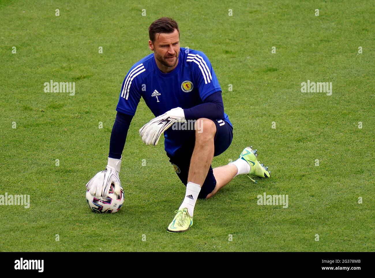 Scotland goalkeeper David Marshall warms up before the UEFA Euro 2020 ...