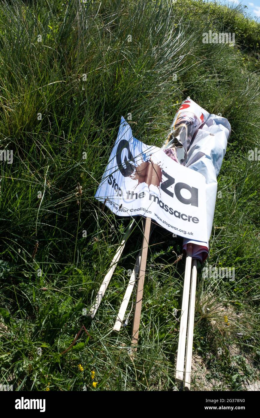 Palestinian and Gaza protest banners Stop the massacre, dropped in the ...