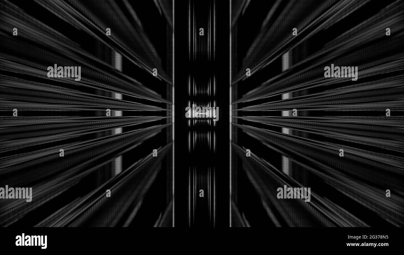 3D rendering of futuristic tunnel patterns in black and white vibrant ...
