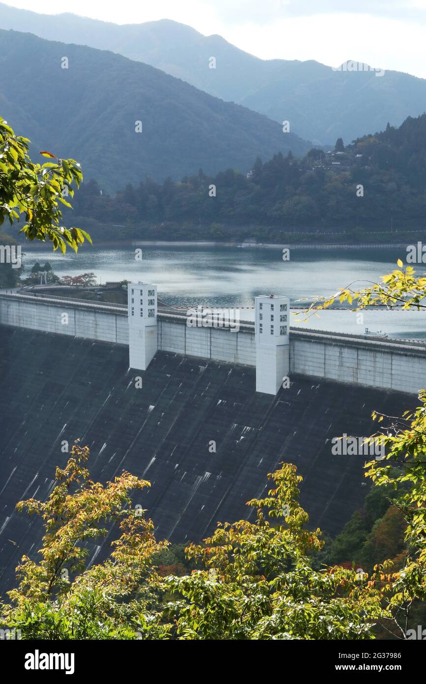 Ogouchi Dam at Lake Okutama, water reservoir, Ishikawa prefecture ...