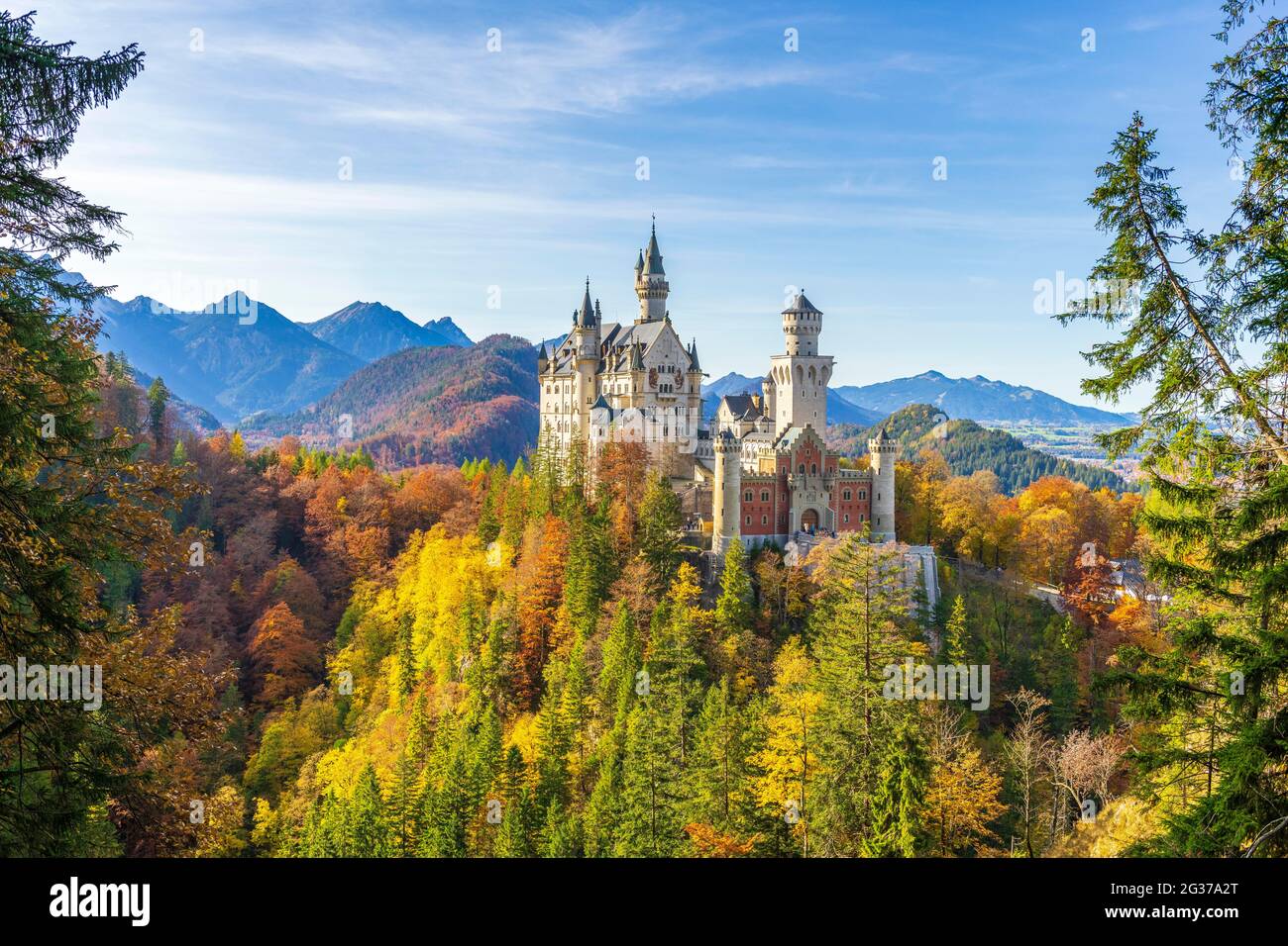 Neuschwanstein Castle in autumn, near Schwangau, Ostallgaeu, Allgaeu ...
