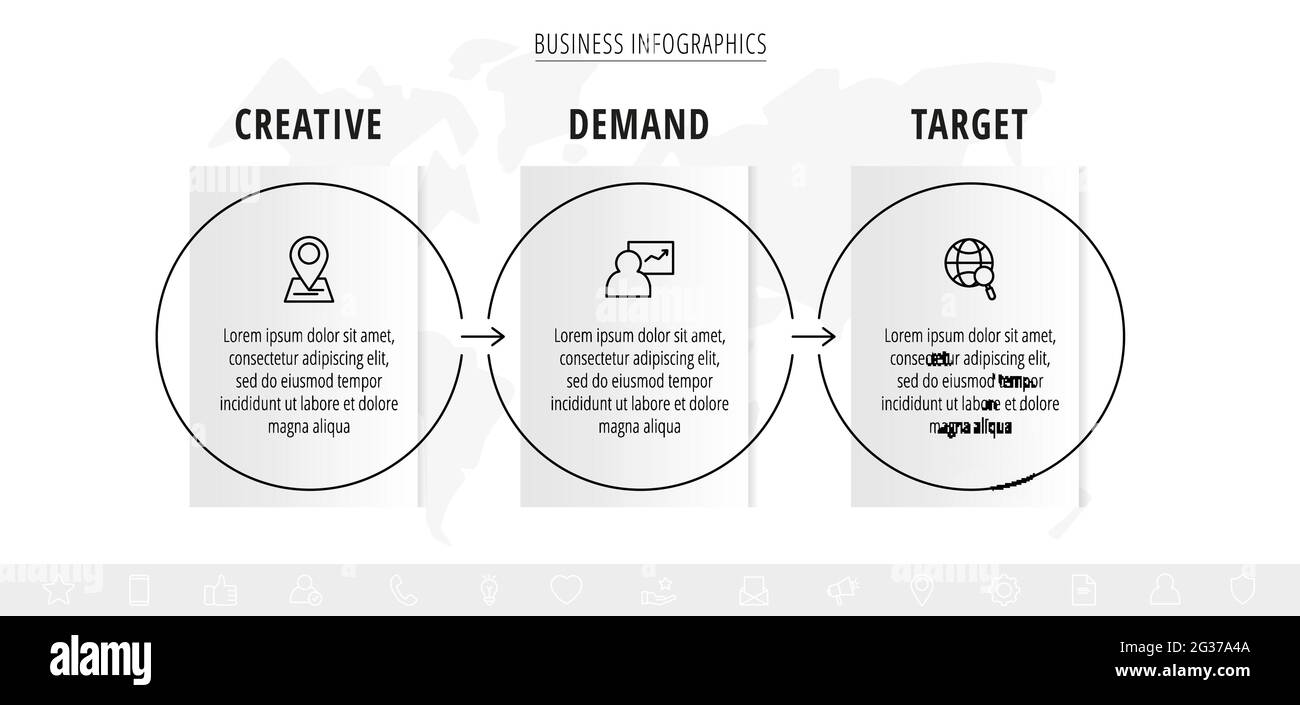 Minimal infographics circles. Line vector business concept of 3 steps by step, options, labels ...
