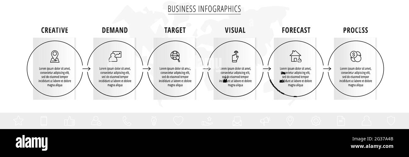 Minimal infographics circles. Line vector business concept of 6 steps ...