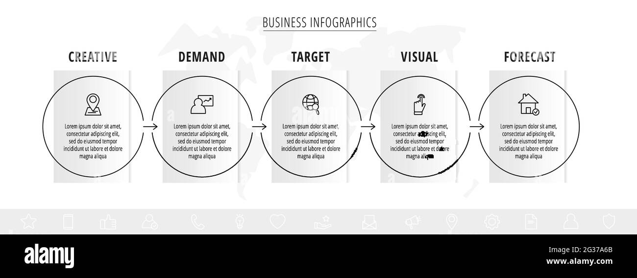 Minimal infographics circles. Line vector business concept of 5 steps by step, options, labels ...