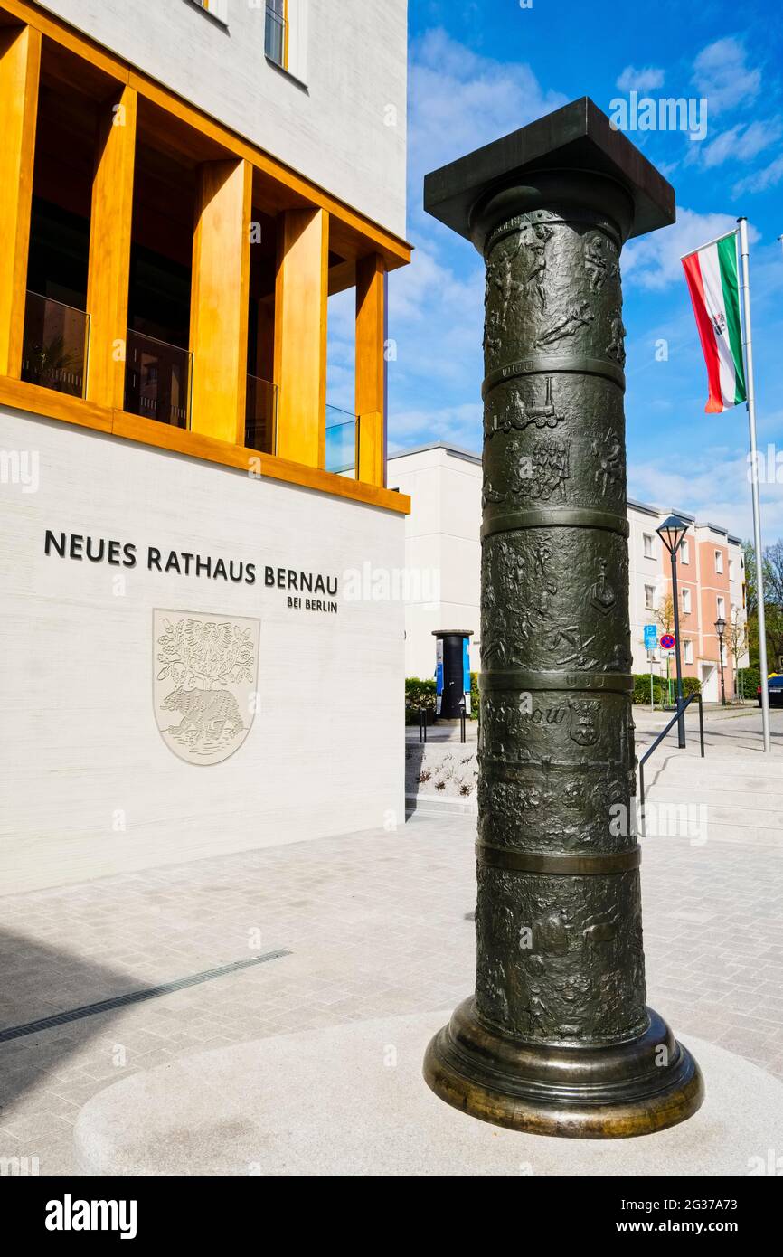 City column in front of New City Hall Bernau, Brandenburg, Germany ...