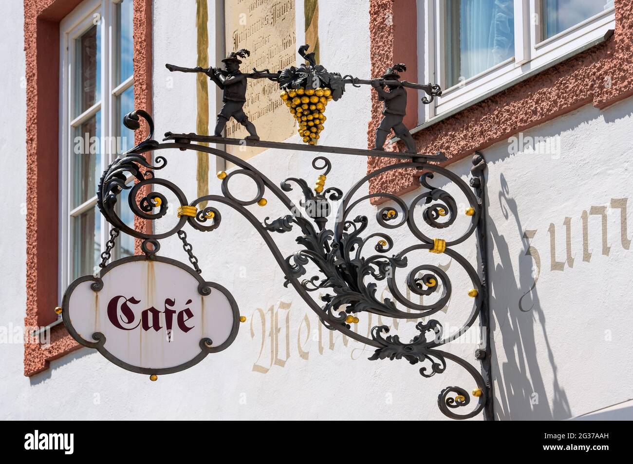 Old nose sign with golden grape, cafe, Bad Toelz, Upper Bavaria ...