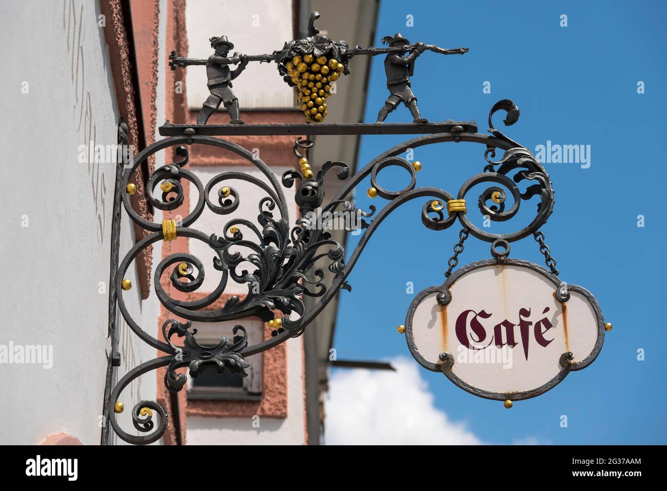 Old nose sign with golden grape, cafe, Bad Toelz, Upper Bavaria ...