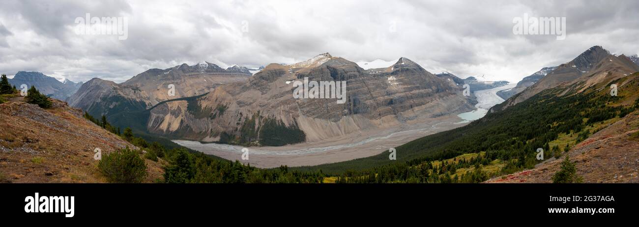 View in valley with glacier tongue, Parker Ridge, Saskatchewan Glacier ...
