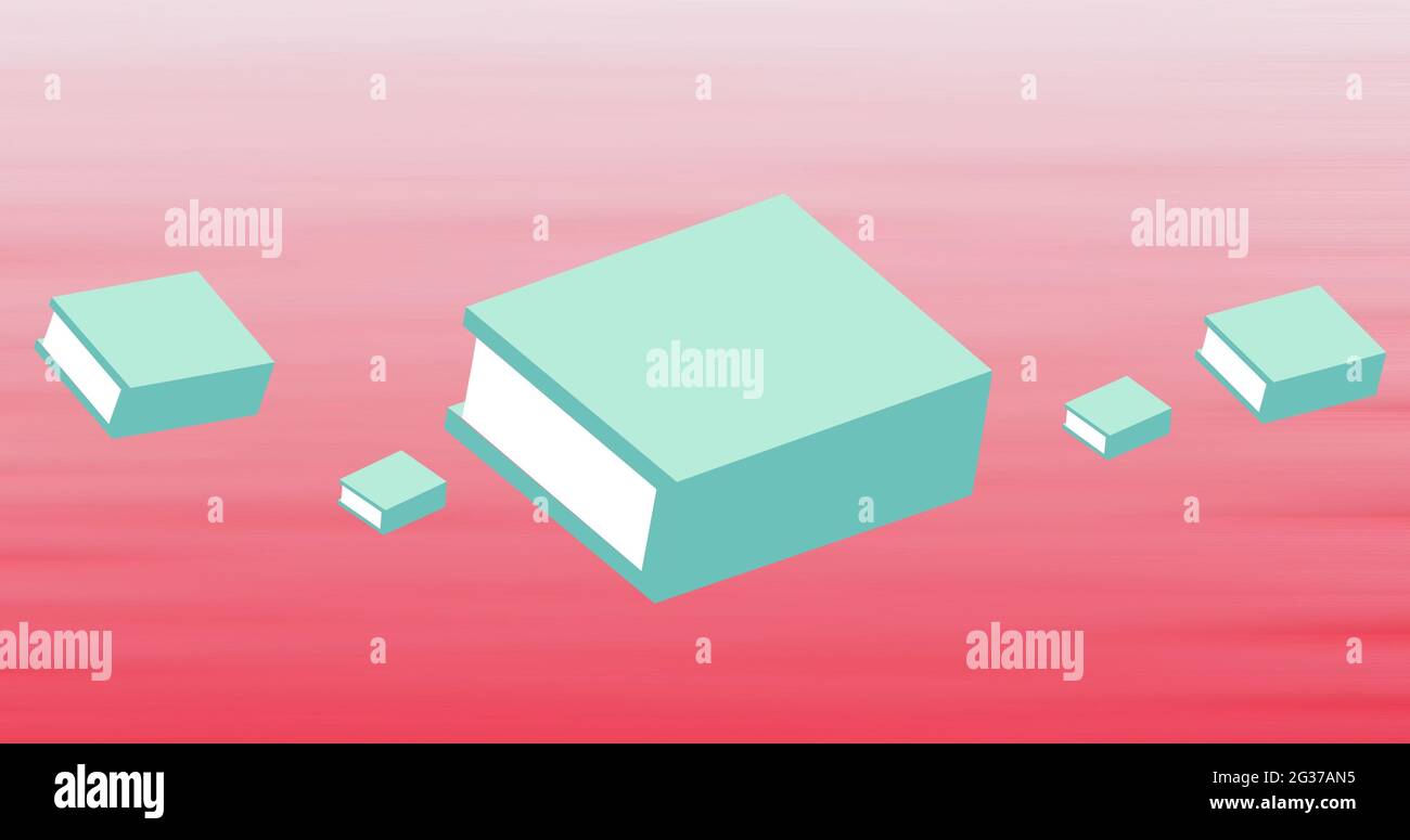 Composition of pale blue books floating on pink background Stock Photo ...