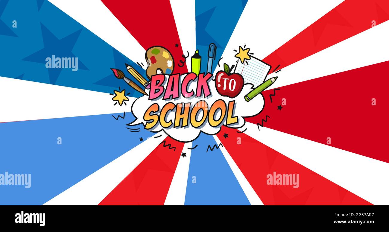 Composition of back to school text with school stationery over ...