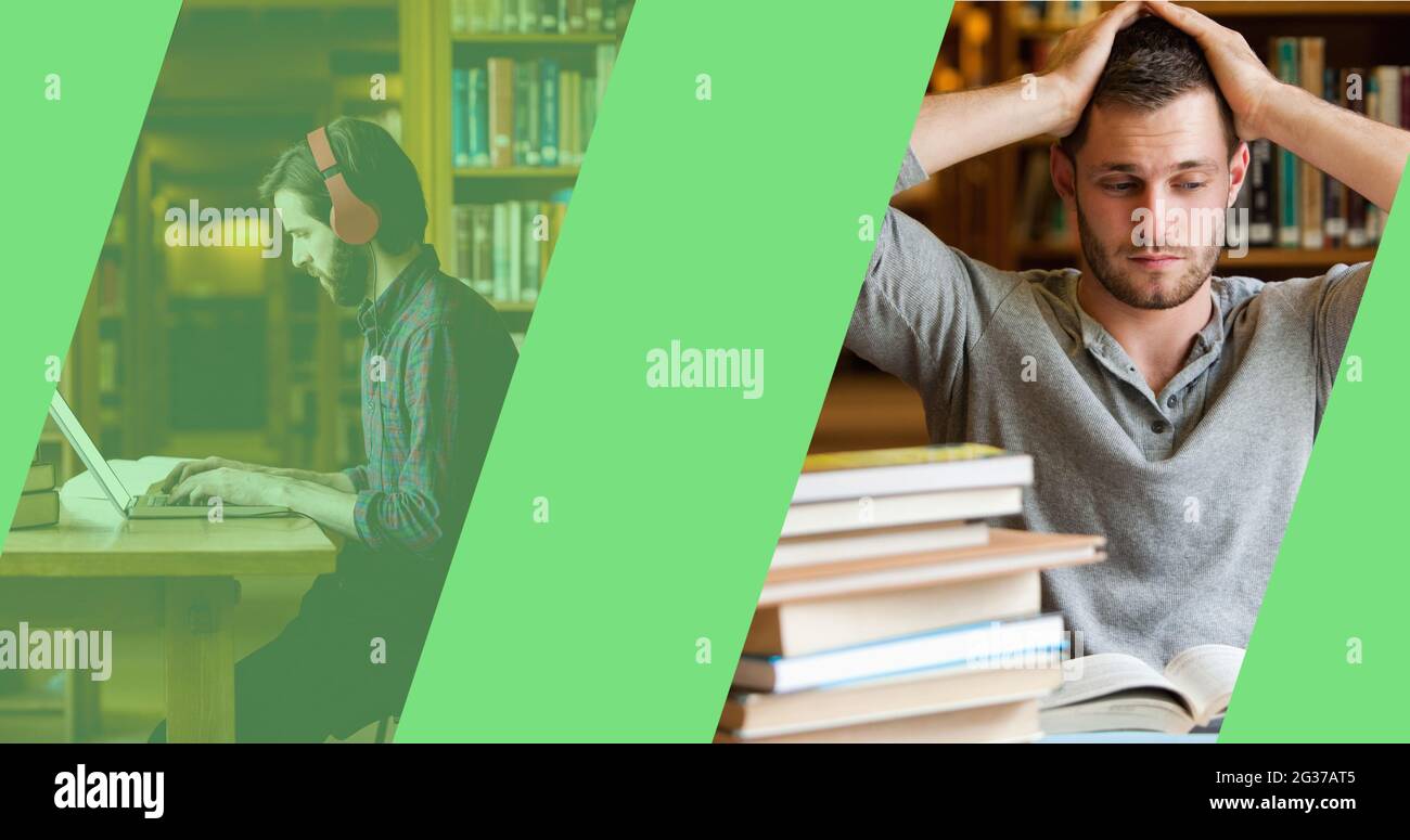 Composition of green bands over a stressed and a calm male adult ...