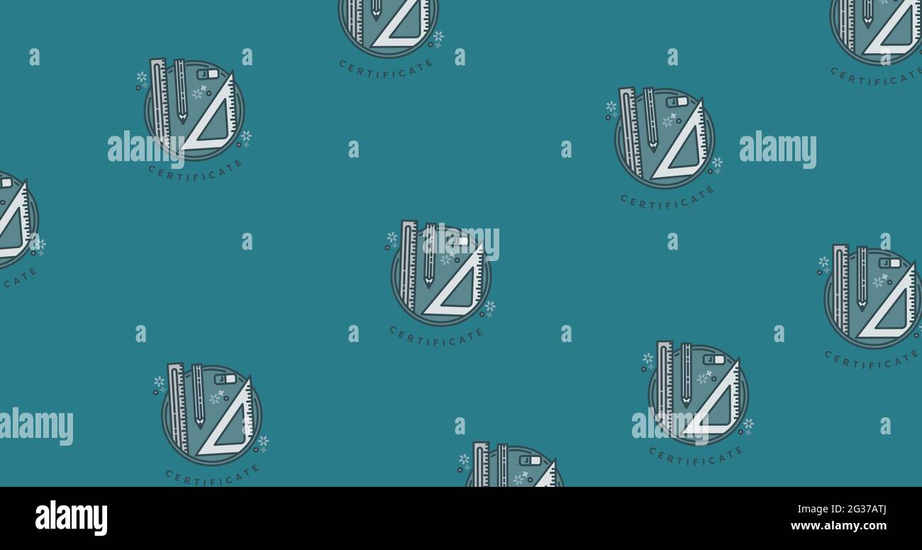 Composition of school geometry sets floating on mid blue background ...