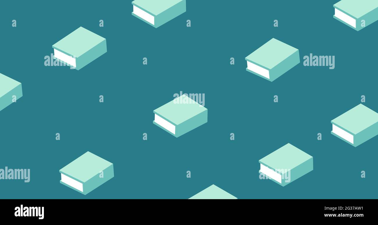 Composition of pale blue books floating on mid blue background Stock ...