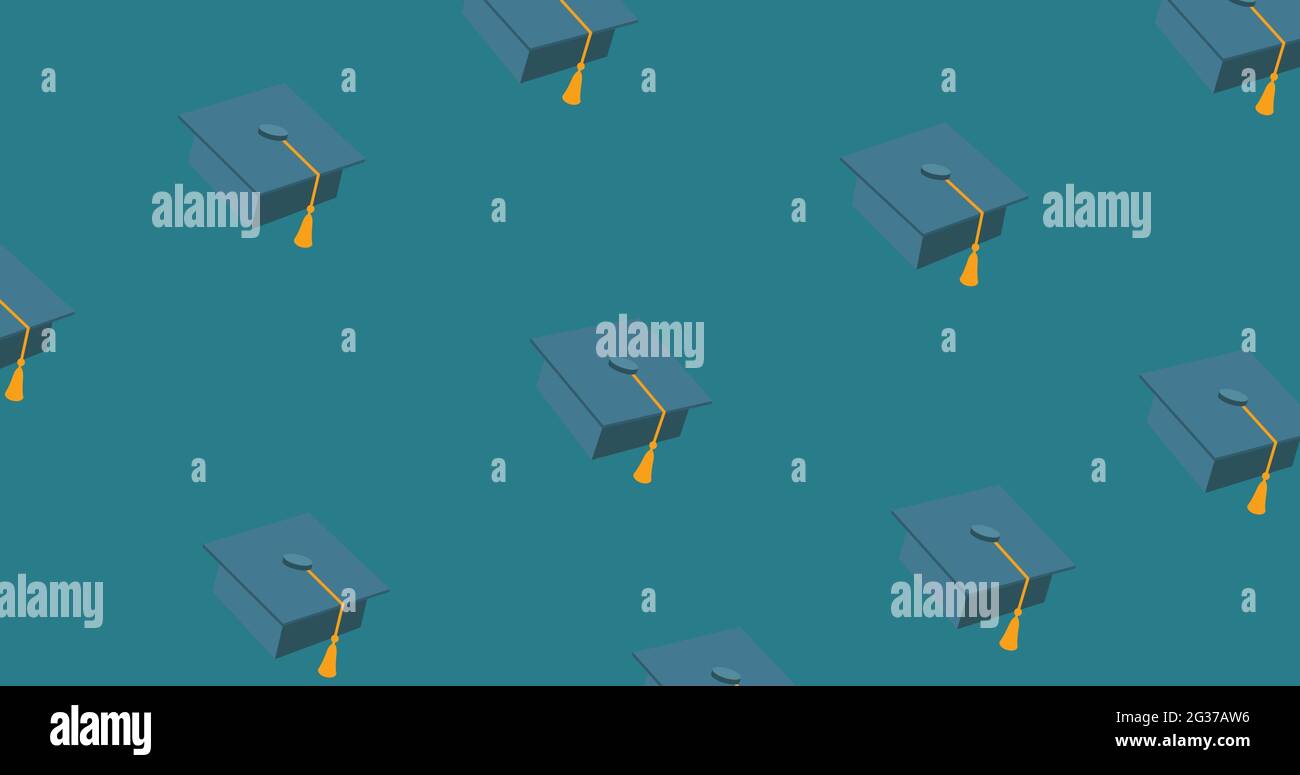 Composition of mortarboards floating on mid blue background Stock Photo ...