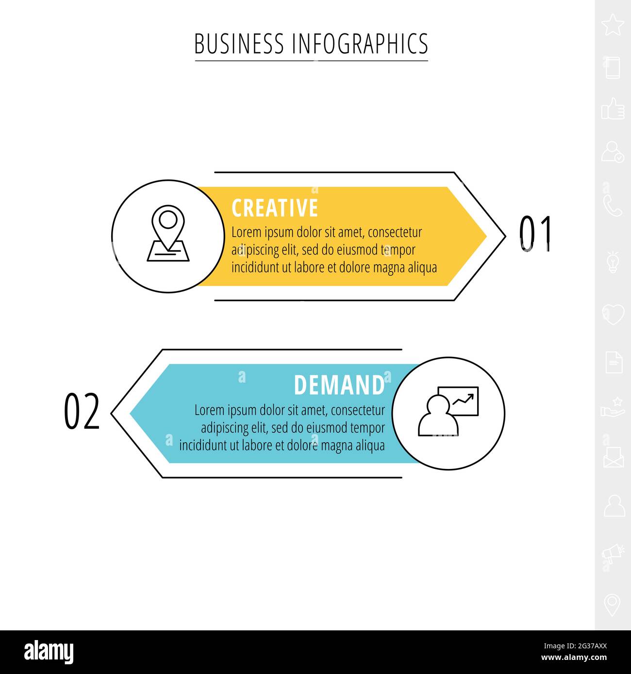 Minimal infographics circles. Line vector business concept of 2 steps by step, options, labels ...