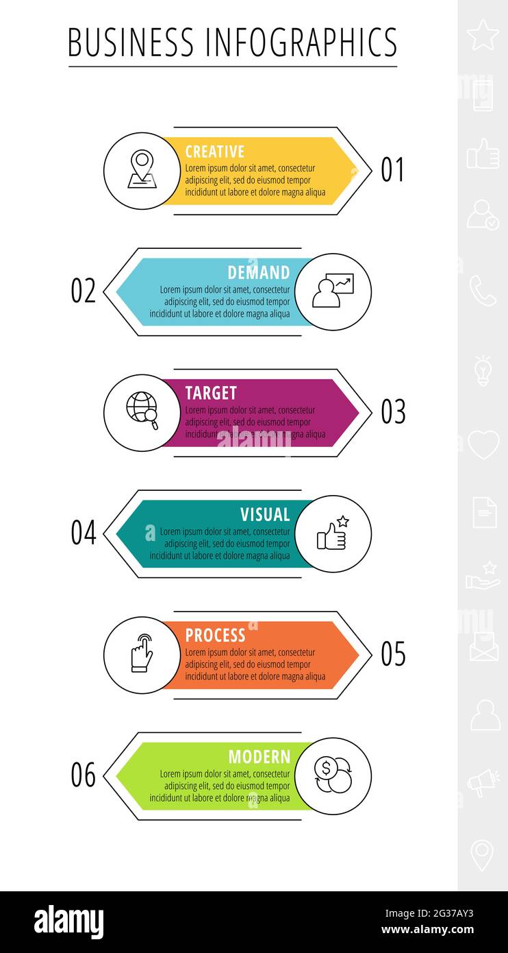 Minimal infographics circles. Line vector business concept of 6 steps by step, options, labels ...