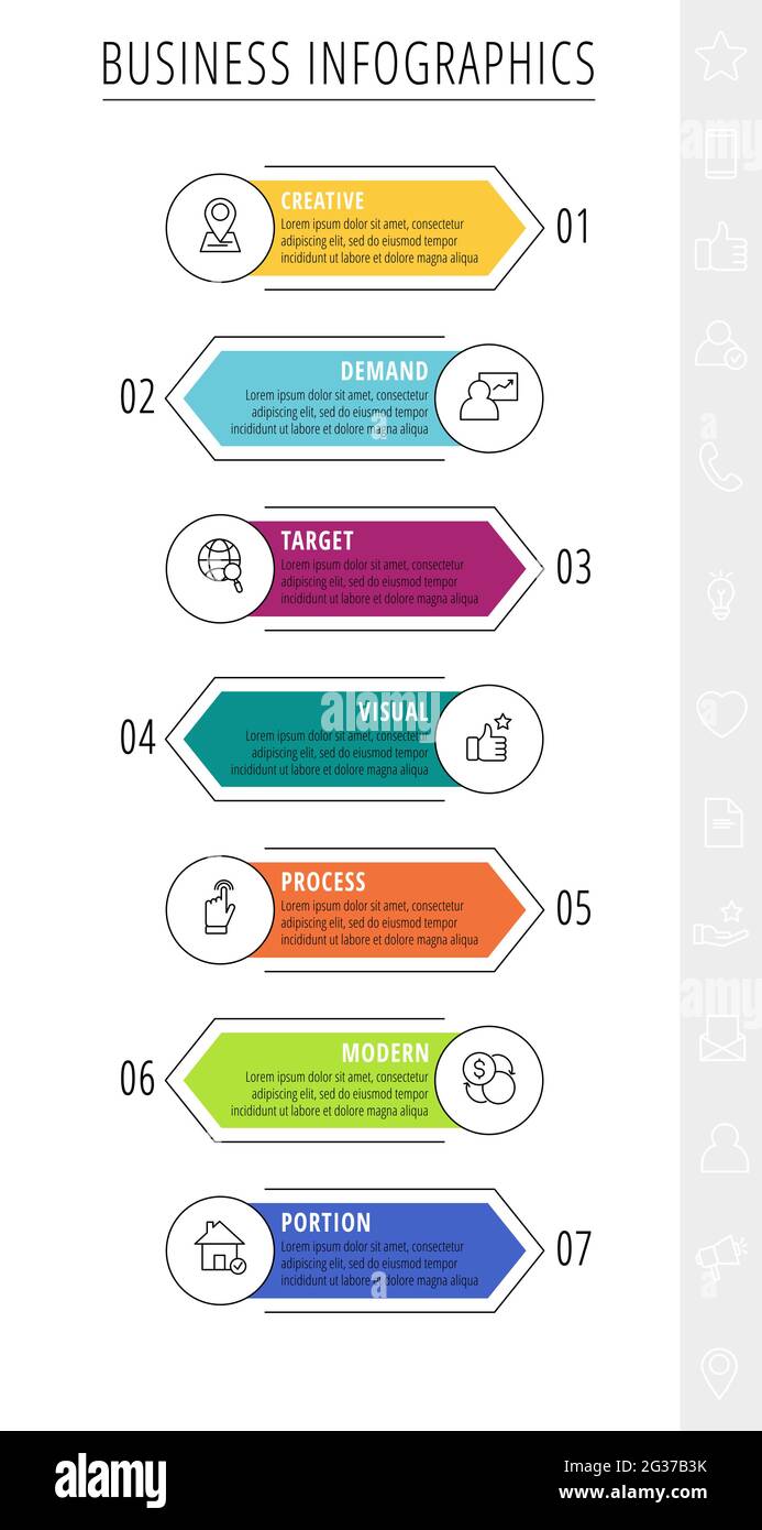 Minimal infographics circles. Line vector business concept of 7 steps by step, options, labels ...