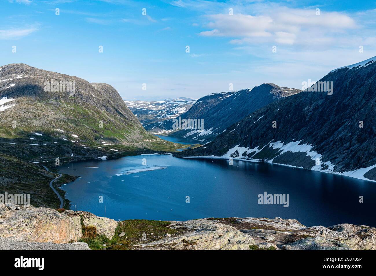 Mountain lake in the mountains over Geirangerfjord, Sunmore, Norway ...