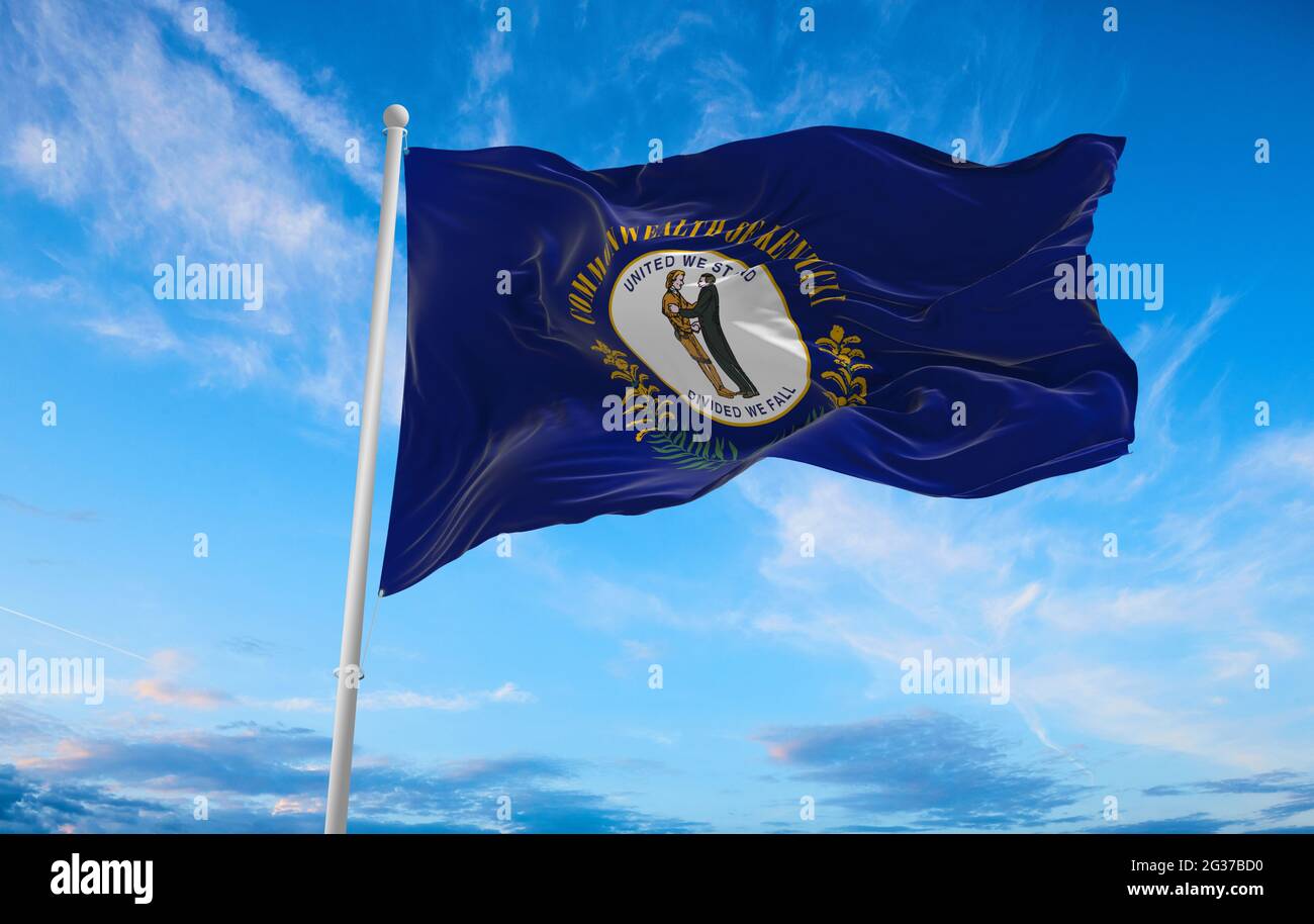 flag of Kentucky at cloudy sky background on sunset. Patriotic concept ...