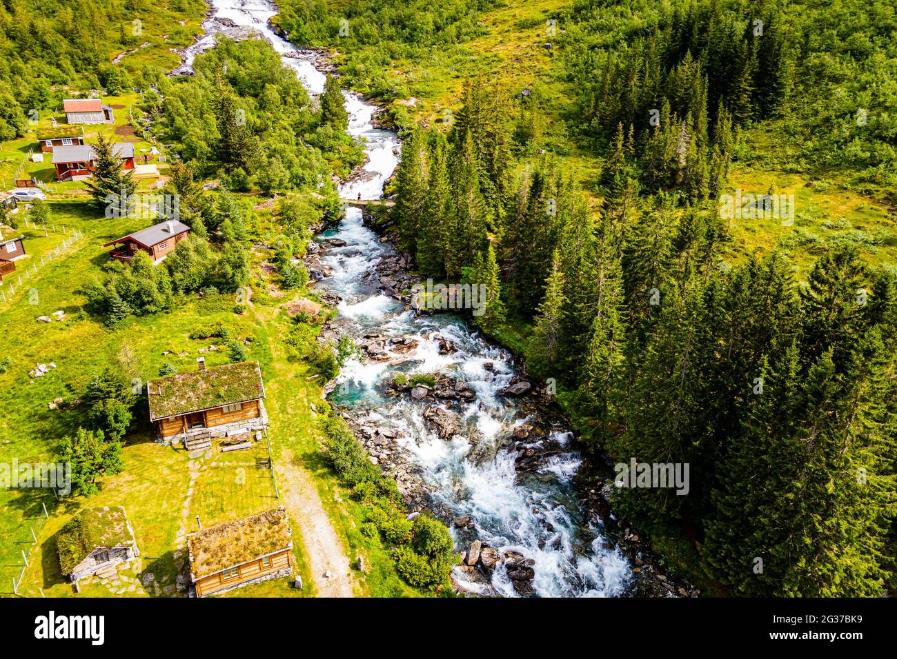 River running through the glacial valley, Trollstigen mountain road ...