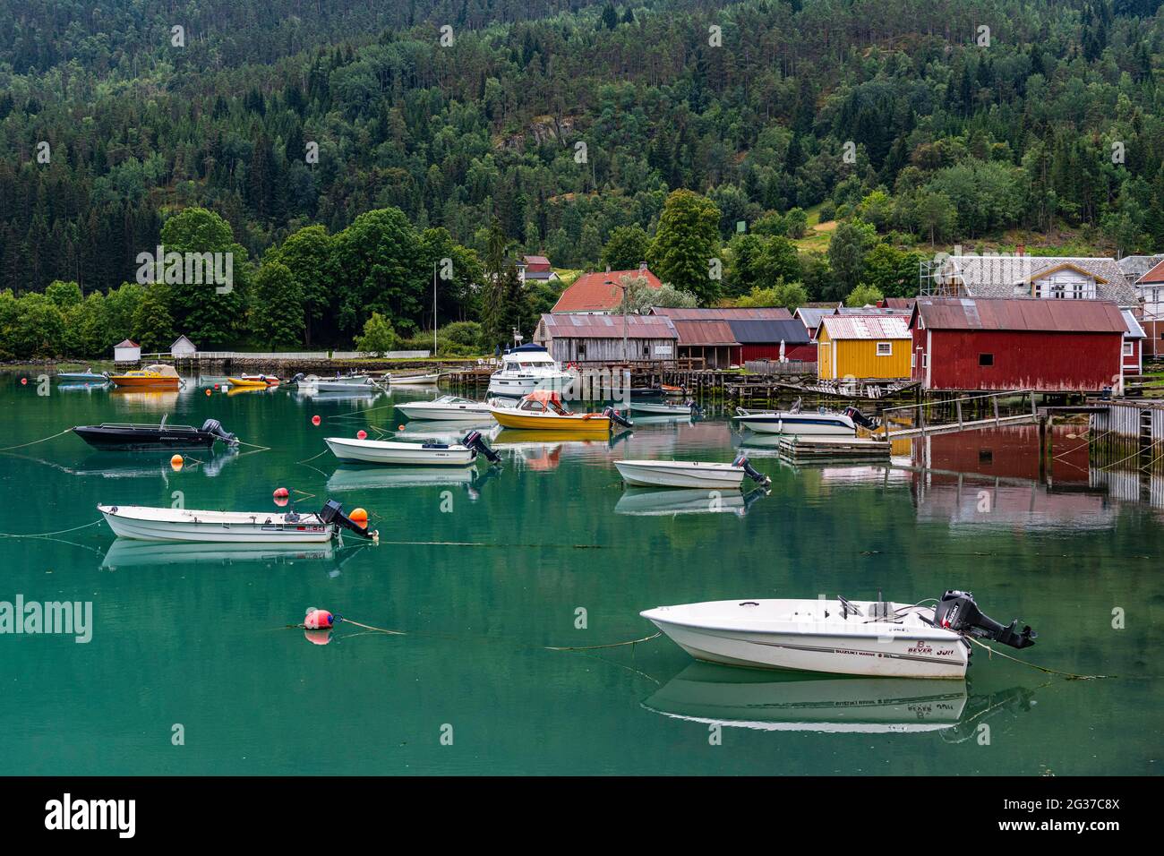 Little boats in the harbour of Solvorn, Norway Stock Photo - Alamy