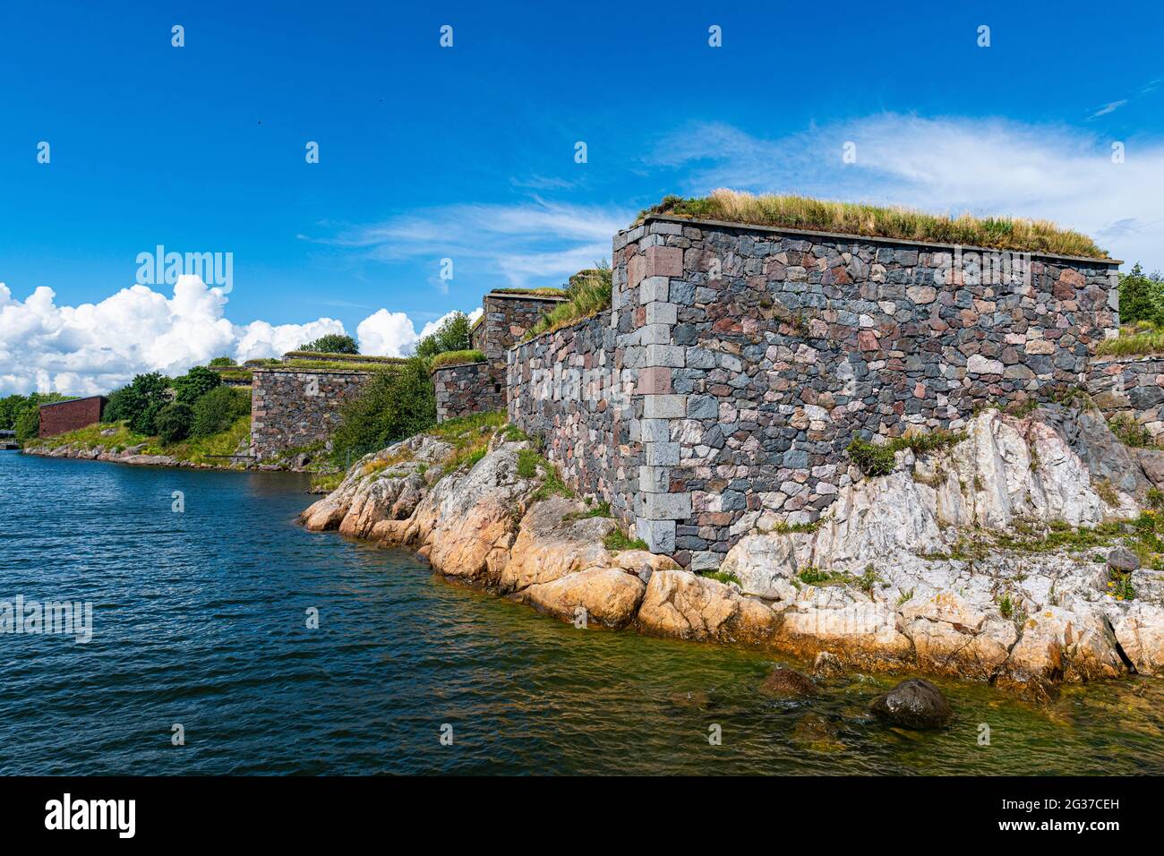 Fortified walls at the Unesco world heritage site Suomenlinna sea ...