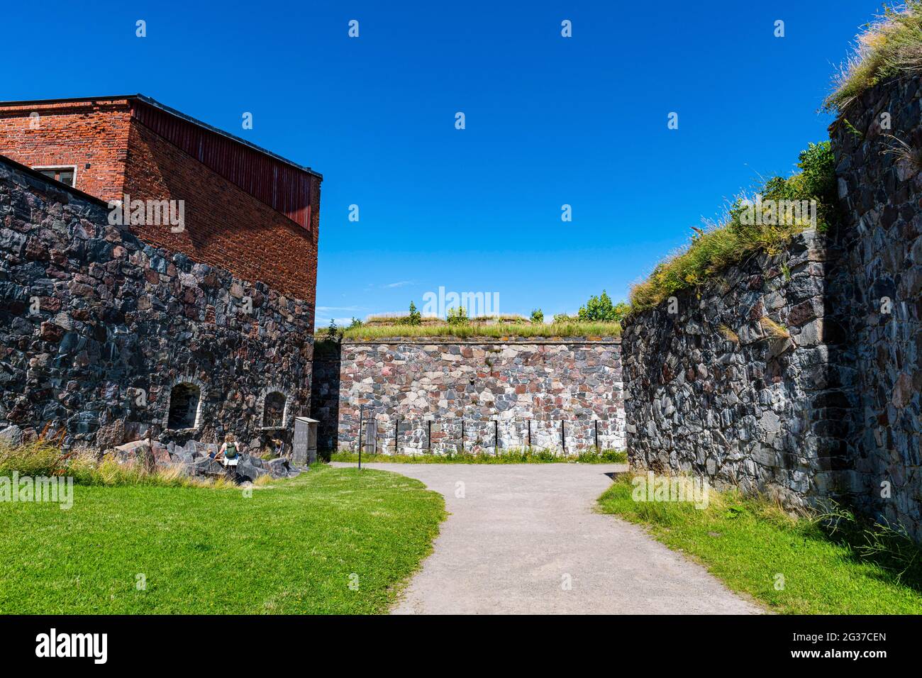 Fortified walls at the Unesco world heritage site Suomenlinna sea ...
