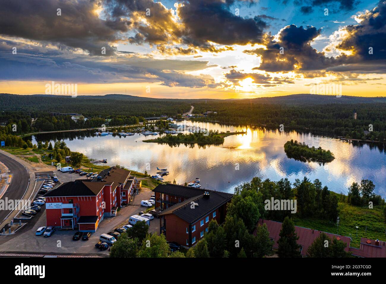 Clouds reflecting at sunset on Lake Inari, Inari, Lapland, northern ...