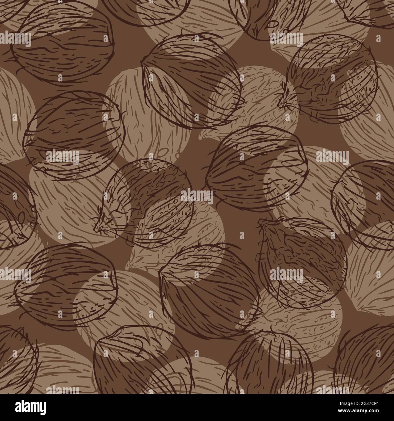 Vector seamless pattern with silhouettes and outlines of coconuts ...