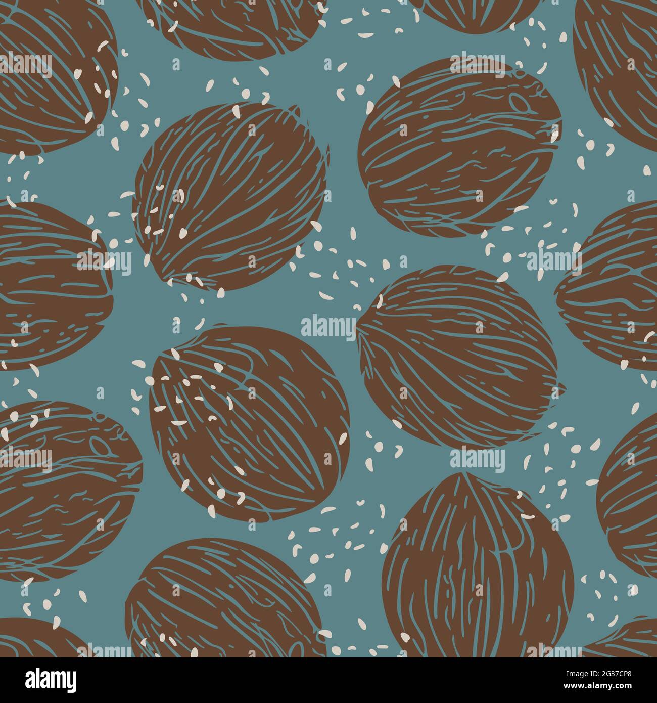 Vector seamless pattern with silhouettes of coconuts. Design with ...