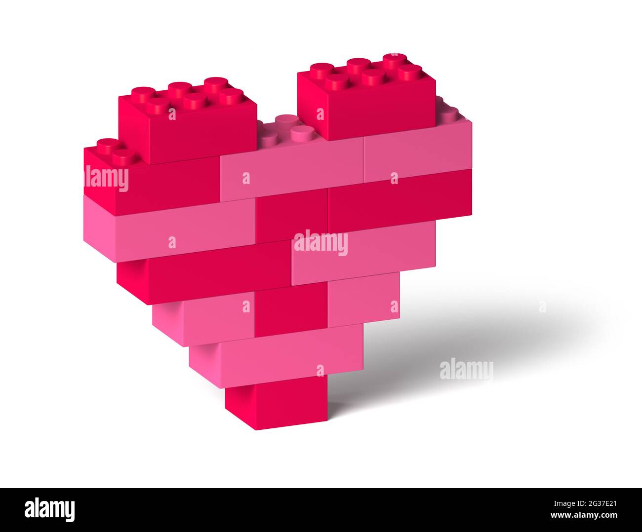 Red and pink color heart 3d symbol built of colorful toy building block ...