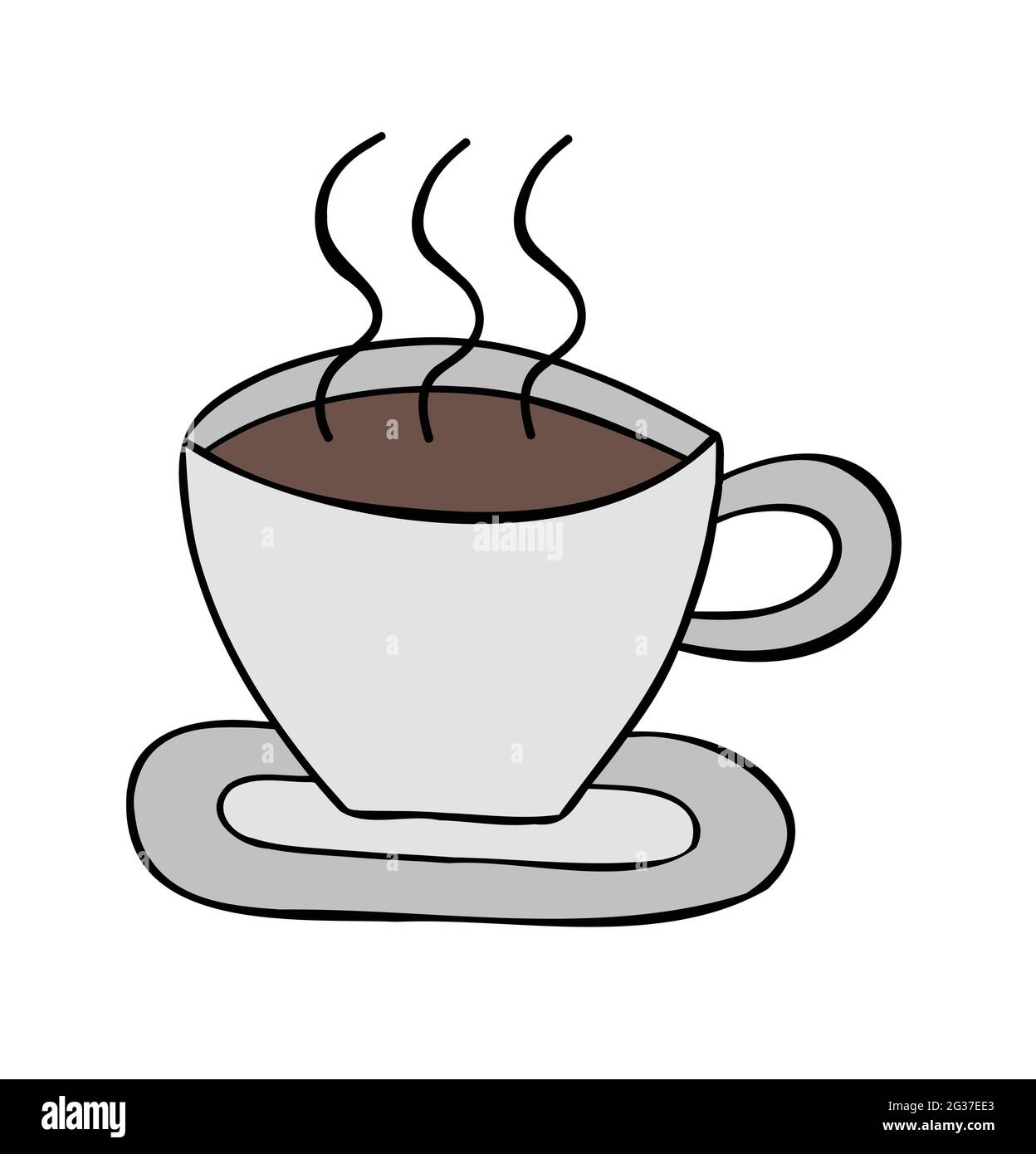 Cartoon vector illustration of a cup of hot coffee. Colored and black ...