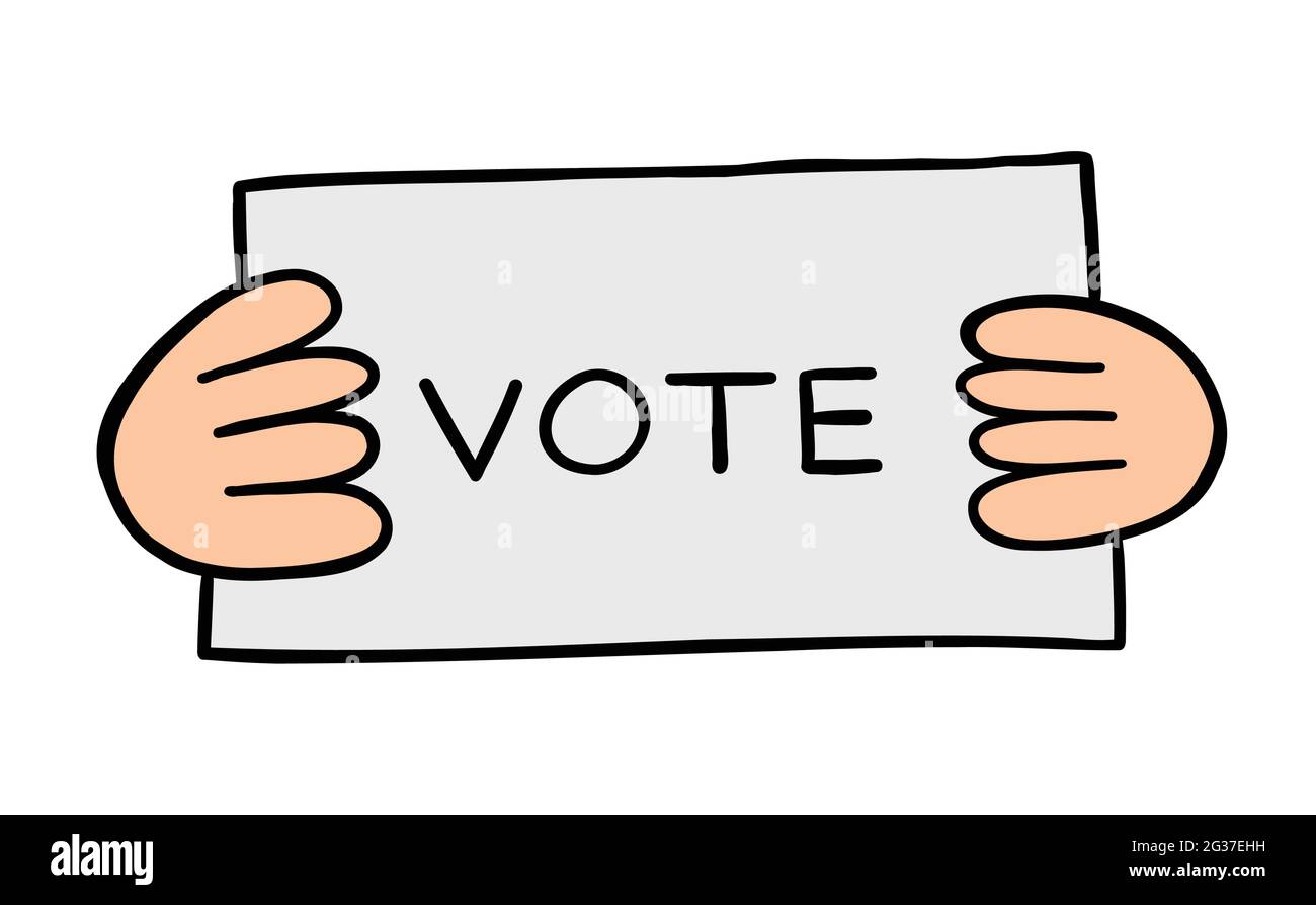 Cartoon vector illustration of hand holding vote. Colored and black ...
