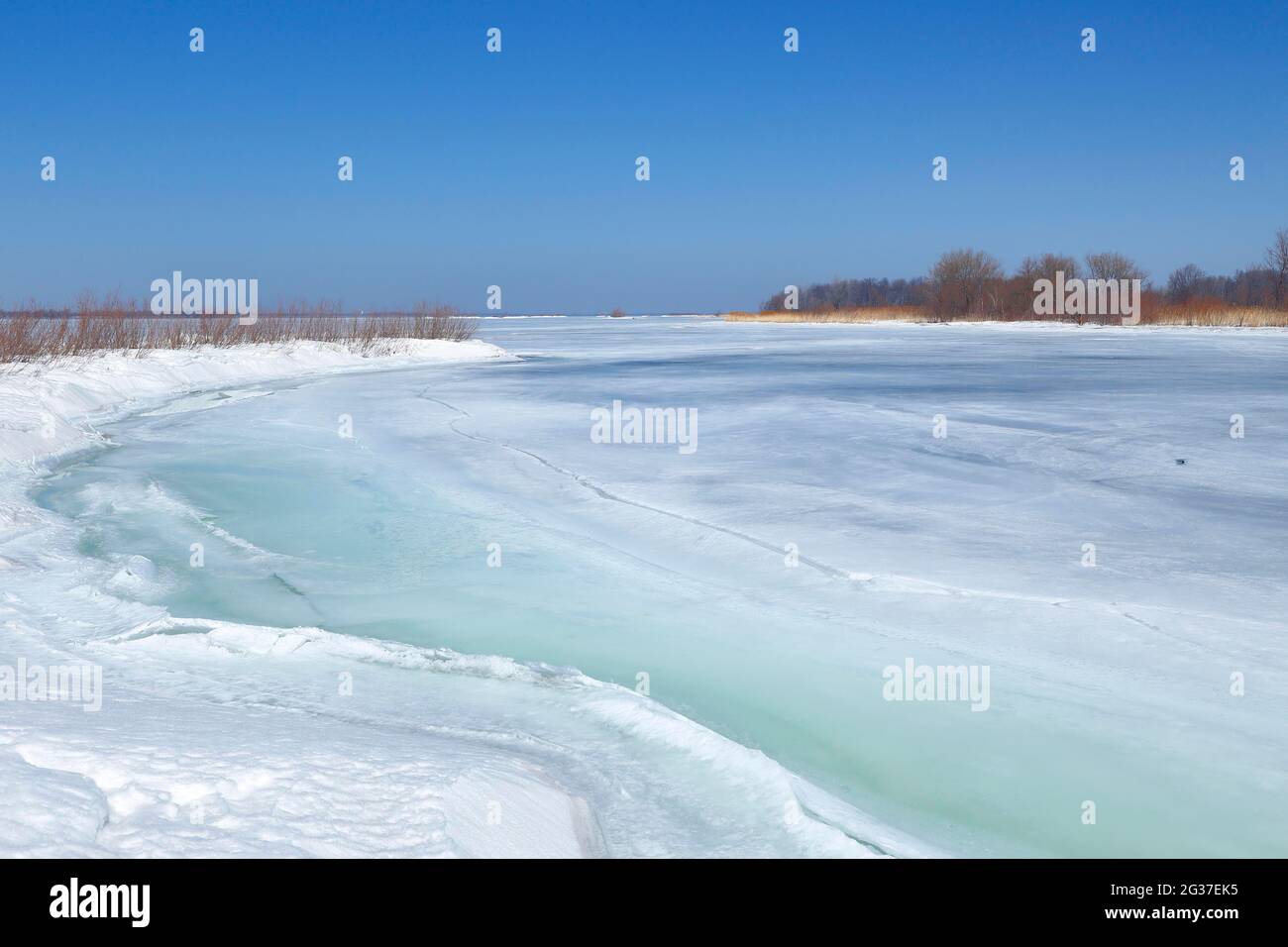 Frozen lagoon in the Saint Lawrence River, Province of Quebec, Canada Stock Photo - Alamy