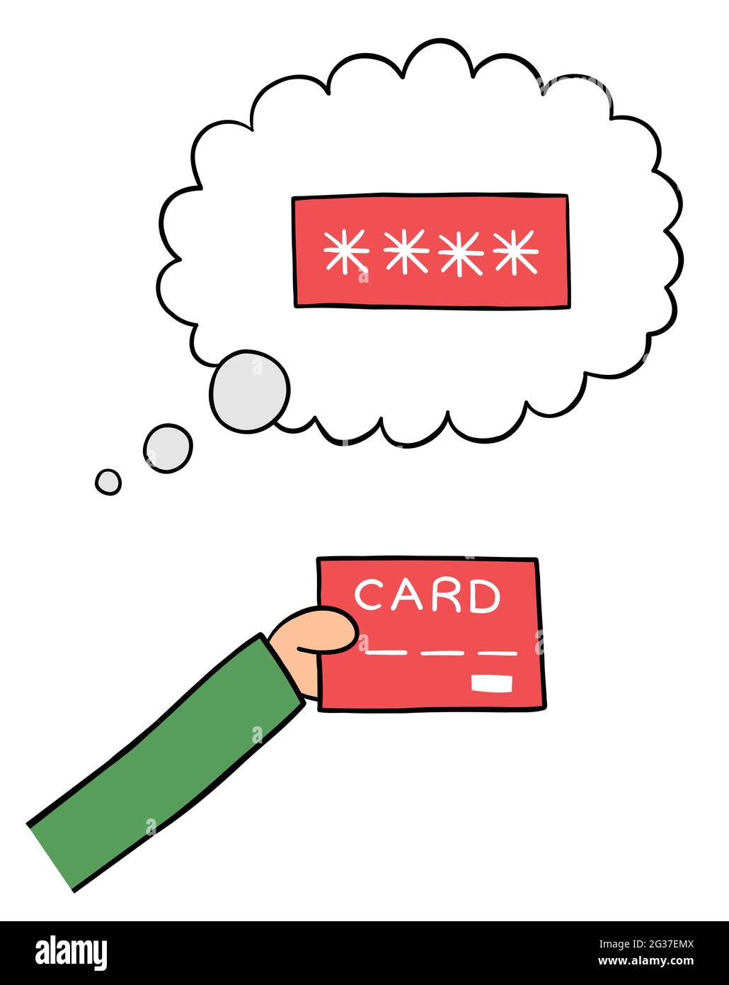 Cartoon vector illustration of forget credit card password. Colored and ...