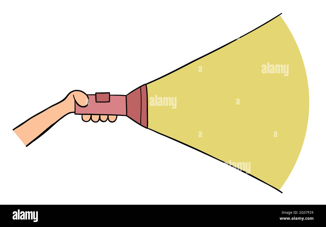 Cartoon vector illustration of holding flashlight. Colored and black ...