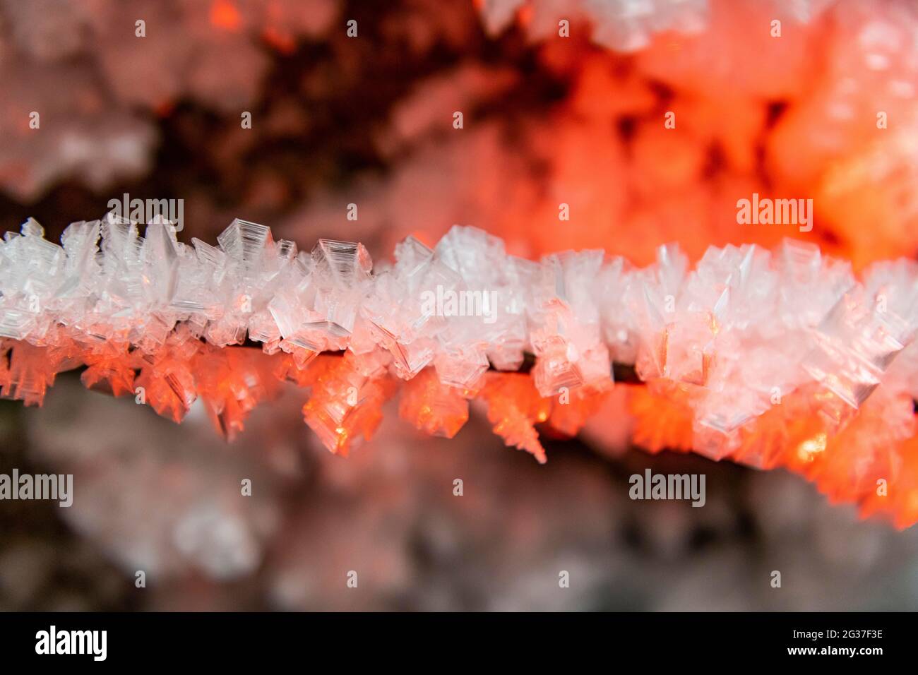 Ice crystalls close up in the underground permafrost tunnelsin the ...