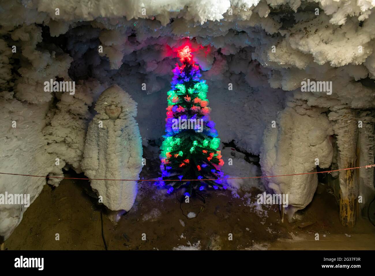 Christmas ice sculptures in the Underground permafrost tunnels in the ...
