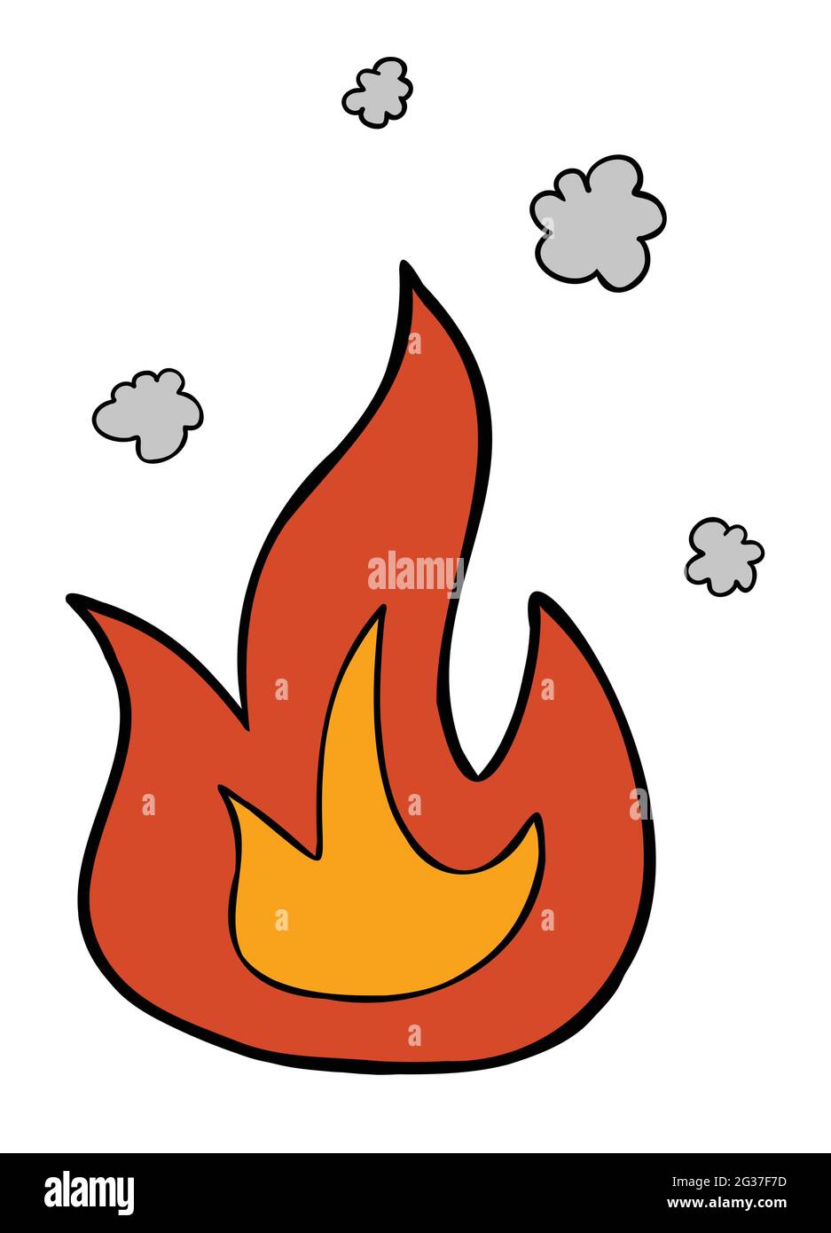 Cartoon vector illustration of burning fire. Colored and black outlines ...
