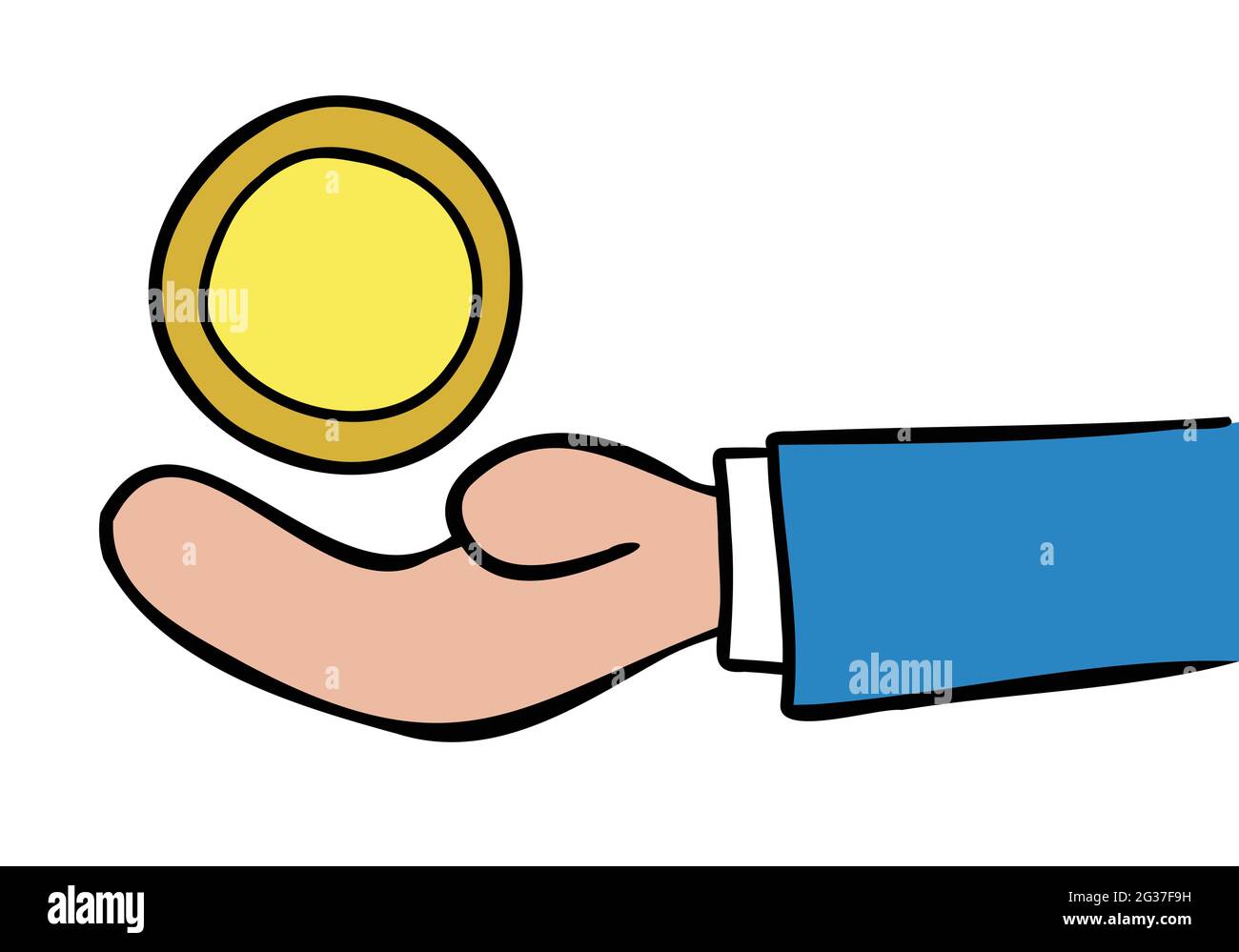 Cartoon vector illustration of businessman holding a coin. Colored and ...