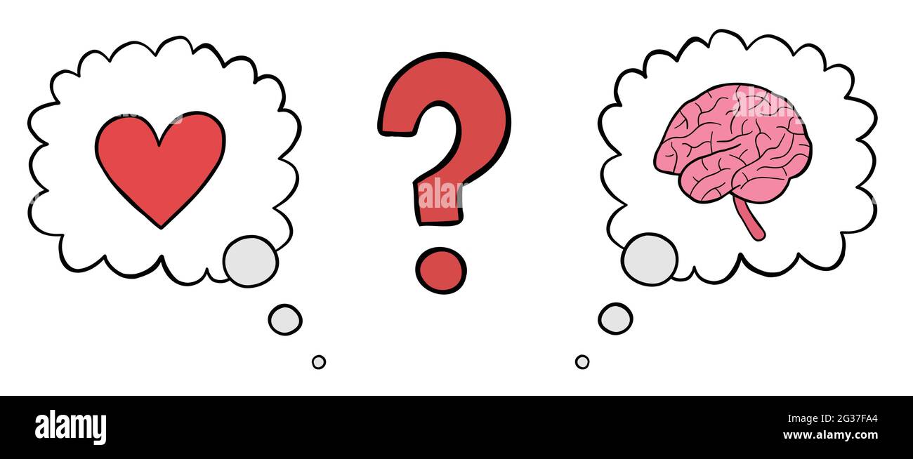 Cartoon vector illustration of heart and brain in a thought bubble ...